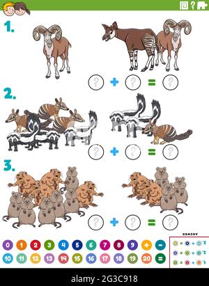 Addition worksheet with wild animals illustration Stock Vector Image ...