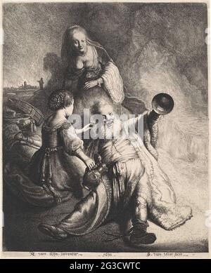 The painting 'Lot and His Daughters Fleeing Sodom' (circa 1517) depicts ...