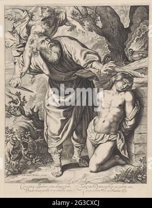 Offer van Isaak. Abraham is about to sacrifice his son Isaac. An angel ...