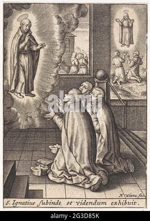 Appearance of Ignatius van Loyola to three Jesuiets, Hieronymus Wierix, After 1613 - 1619 print ...