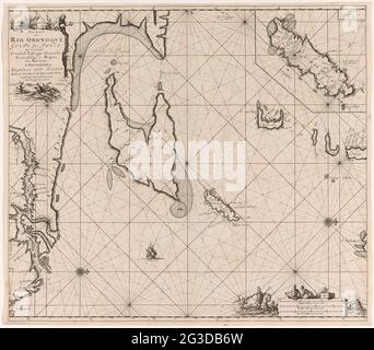 Pass map of the Gulf of Paria with the mouth of the Orinoco river, Pass ...