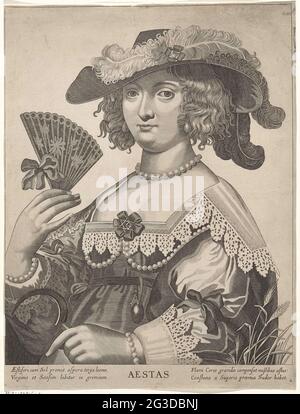 The personification of summer with ears of corn and a sickle in his ...