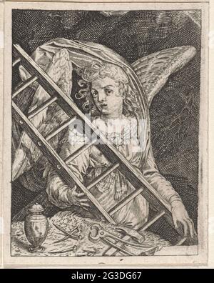 Angel with ladder, hammer, nails and ointment pot; Christ and seven ...