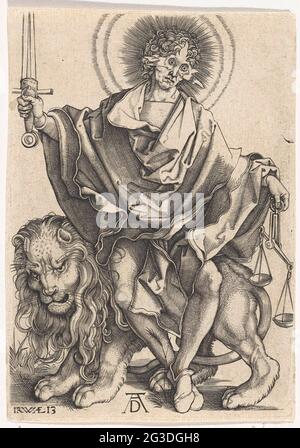 Sun of justice; Sol Justitiae. The sun god with a sword in one hand and ...