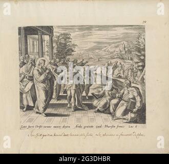 Christ heals a man with a shriveled hand, Johannes Wierix, after Jan ...