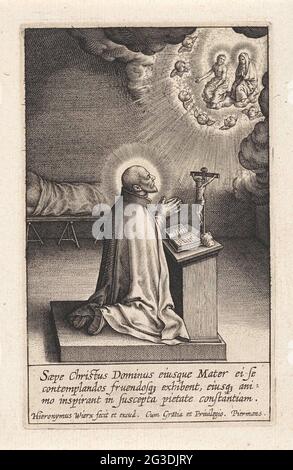 Ignatius van Loyola has a vision of Christ and Maria, Hieronymus Wierix, 1611 - 1615 print ...