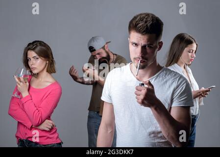 Stop smoking addiction. Actual social problem. Drug addict or medical ...