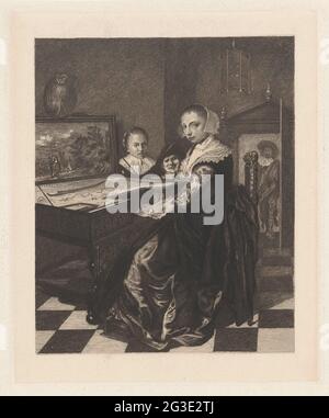 The virginal player. Interior with a young woman playing on a virginal ...