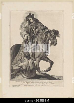 Saint Martinus shares his cloak with a beggar. Sat on his horse cuts ...