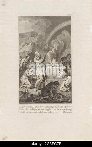 Sacrifice of Noah. Noah and his family praying at the altar, where they ...