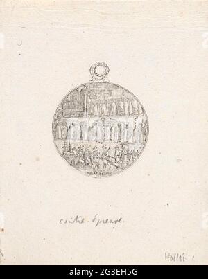 Print of the rear of an engraved medal with the funeral of Jacob van ...