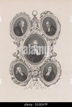 Five portraits in medallion: Prof. dr. Wessel Albertus van Hengel, Prof. dr. Herman Johan ...