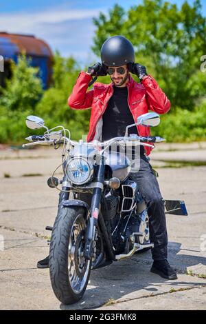 a nice man on a Chopper motorcycle Stock Photo - Alamy