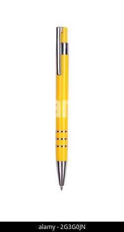 Yellow pen closeup on the white background Stock Photo - Alamy