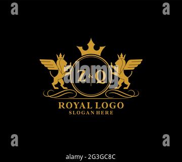 ZQ Letter Lion Royal Luxury Logo template in vector art for Restaurant ...