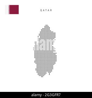 Square dots pattern map of Qatar. Dotted pixel map with national flag colors isolated on black ...