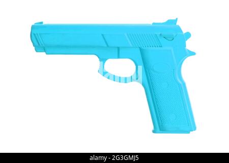 Blue training gun isolated on white, law enforcement Stock Photo - Alamy