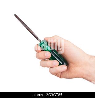 Old used screwdriver with plastic grip, isolated on white Stock Photo ...