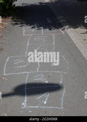 children's game with numbers is drawn on the asphalt in the courtyard ...