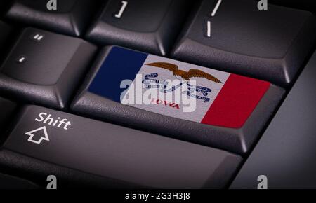 Keyboard with State of Iowa flag on enter button with bitcoin coin ...