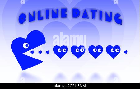 Concept of dating - big Pacman heart hunting small hearts Stock Photo ...