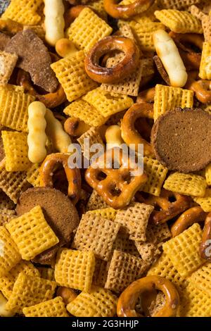 Homemade Salty Party Snack Mix with Cereal and Pretzels Stock Photo - Alamy