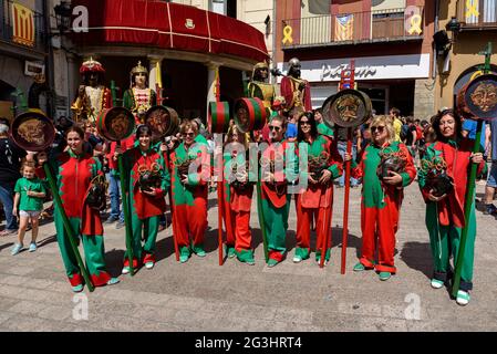 Dancers of the Maces and Àngels (Angels) in the Patum de Berga festival ...