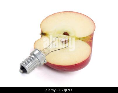 Apple lightbulb, concept of green energy - isolated on white Stock ...
