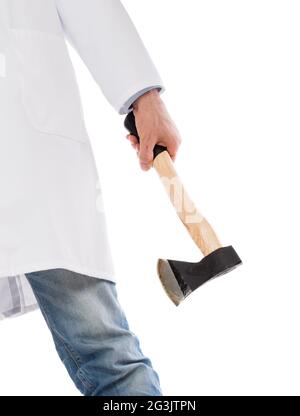 Evil medic holding a small axe Stock Photo - Alamy