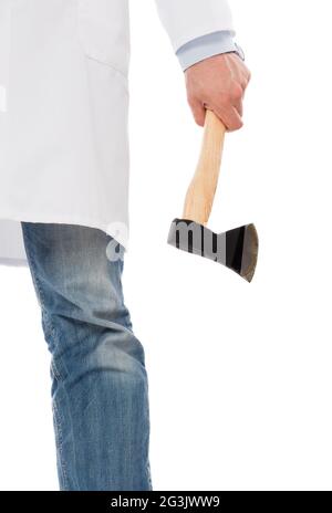 Evil medic holding a small axe and stethoscope Stock Photo - Alamy