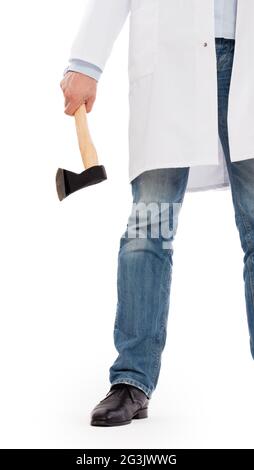 Evil medic holding a small axe Stock Photo - Alamy