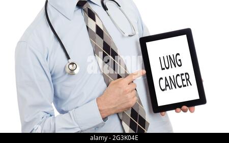 Doctor holding tablet - Lung cancer Stock Photo - Alamy