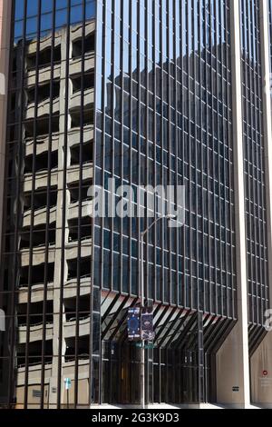 Reflection of adjacent building in downtown skyscraper windows Stock ...