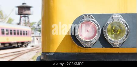 Closeup of a train headlight shining, vintage train Stock Photo - Alamy