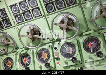 Interior of an old submarine - Command room Stock Photo - Alamy