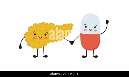 Pancreas kawaii healthy character with smile. Drawing of a healthy ...