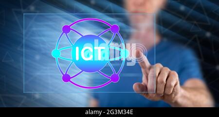 Man touching an ict concept on a touch screen with his finger Stock ...