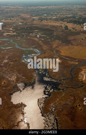 Aerial view of a small part of the Okavango Delta in northern Botswana ...