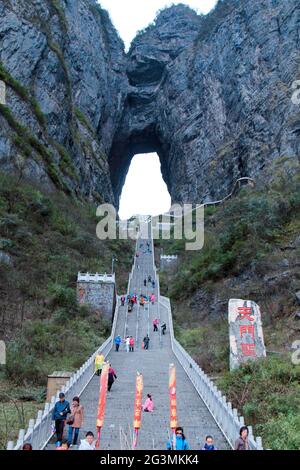 ZHANGJIAJIE, CHINA - MARCH 31, 2019 - Tianmen cave, the world's highest ...