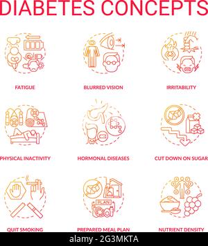 Diabetes care icons set. Outline set of diabetes care vector icons neon ...