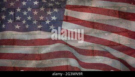 Composition of american flag over brick wall Stock Photo - Alamy