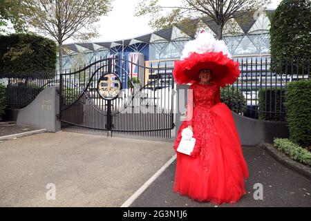 Racegoer Debra Day during day three of Royal Ascot at Ascot Racecourse ...