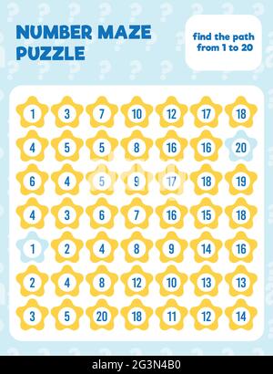 Math number maze puzzle. Prinatble math worksheet page. Easy colorful ...