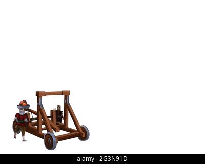 two soldiers preparing the catapult for war Stock Photo - Alamy