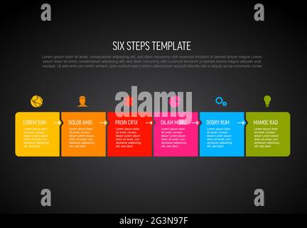 Vector dark six steps progress template with big triangle pyramid ...