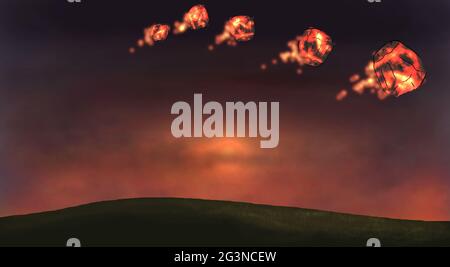 throwing flaming rock with catapult Stock Photo - Alamy