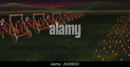 flaming arrows attacking catapults Stock Photo - Alamy