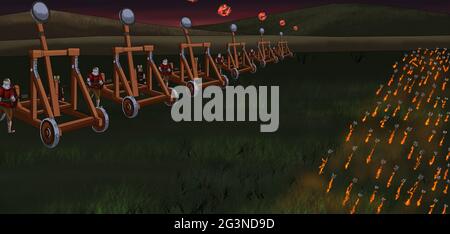 flaming arrows attacking catapults Stock Photo - Alamy