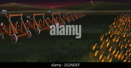 flaming arrows attacking catapults Stock Photo - Alamy
