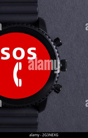 Black smartwatch isolated, SOS Stock Photo - Alamy
